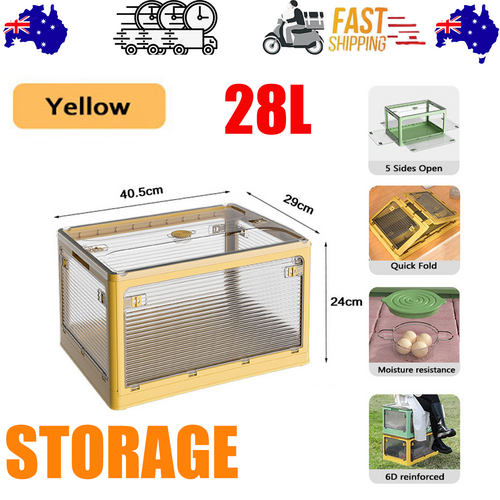 28L yellow Storage Container Stackable 5 Sides Open Top Lid Transparen ...
