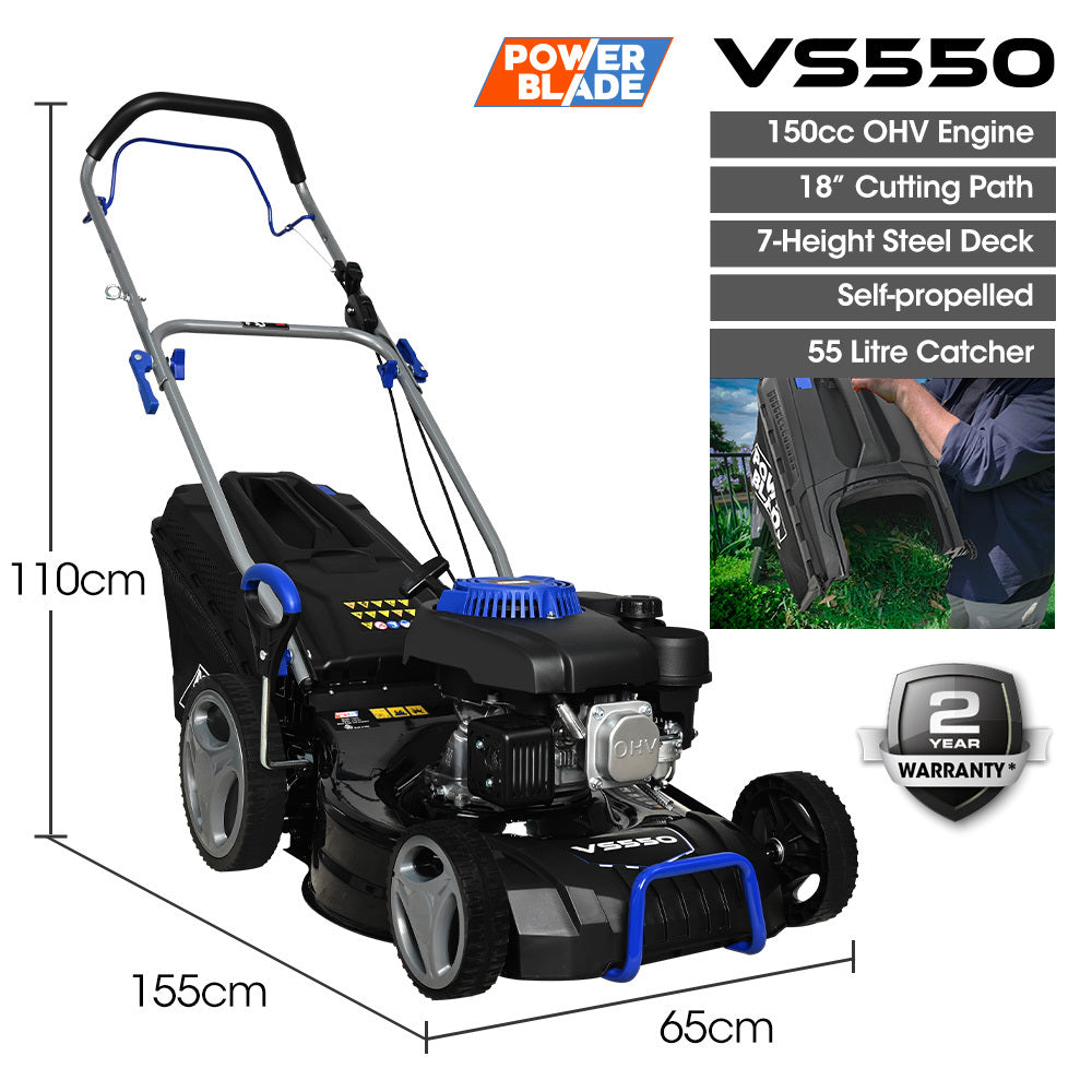 POWERBLADE 18" 150cc Self Propelled Lawn Mower, 7 Height, Steel Deck ...
